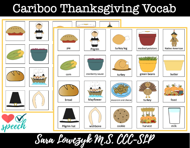 Thanksgiving Vocabulary Cariboo Cards | Ambiki