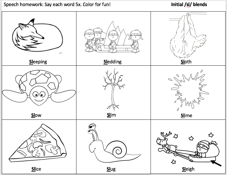 Initial /sl/ Blends Words Coloring Pages | Ambiki