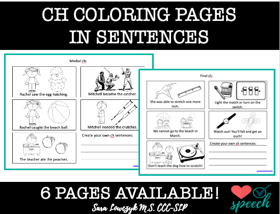 Articulation /ch/ Sentence Coloring Sheets: All Positions