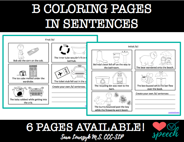 Articulation /b/ Sentence Coloring Sheets: All Positions