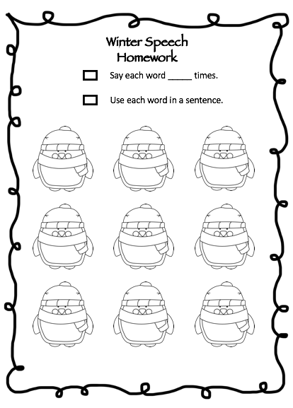 Winter Penguin Speech Homework | Ambiki
